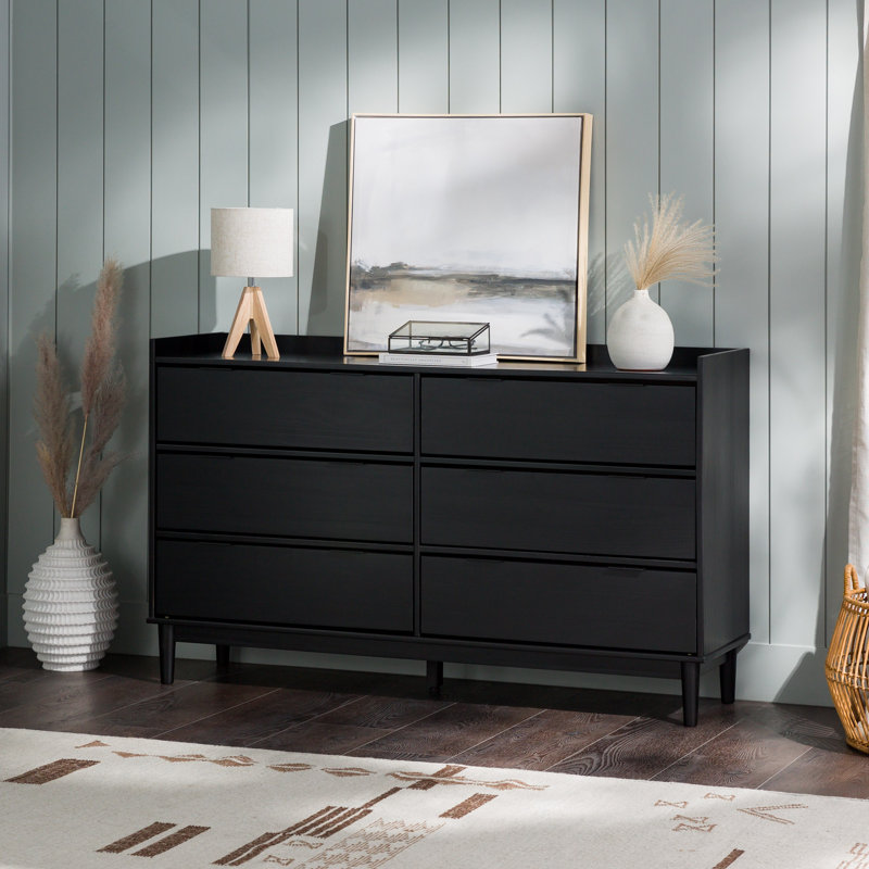 Ebern Designs Niarose 6 Drawer 55" W Solid Wood Double Dresser & Reviews | Wayfair